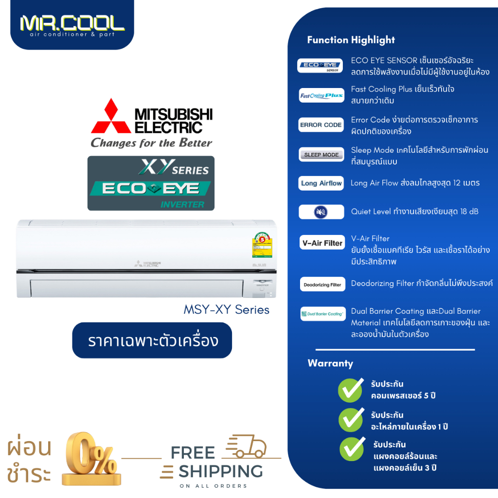⚡ส่งฟรี ⚡แอร์ติดผนัง แอร์ Mitsubishi (มิตซูบิชิ) รุ่น ECO-EYE INVERTER ( MSY-XY ) NEW 2024 ...