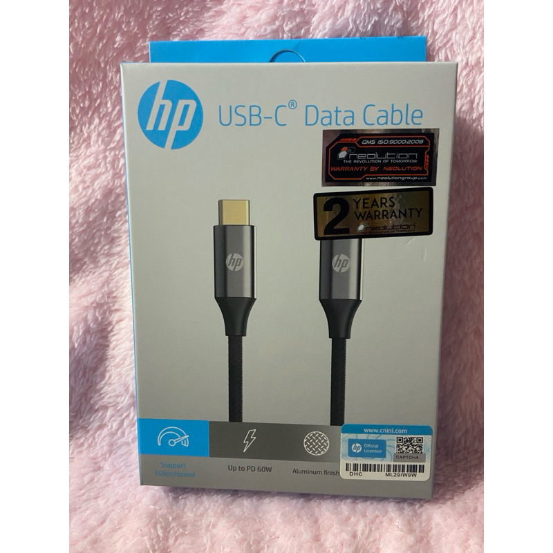 สายชร์าจ HP USB -C DATA CABLE DHC-TC109 support 5Gbps/speed upto PD 60w ...