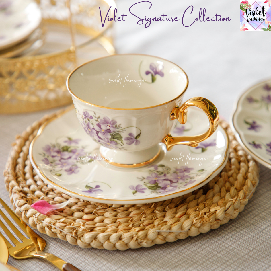 Violet Flamingo แก้วกาแฟ/ แก้วชาพร้อมจานรอง กาน้ำชา โถน้ำตาล เหยือกนม ...