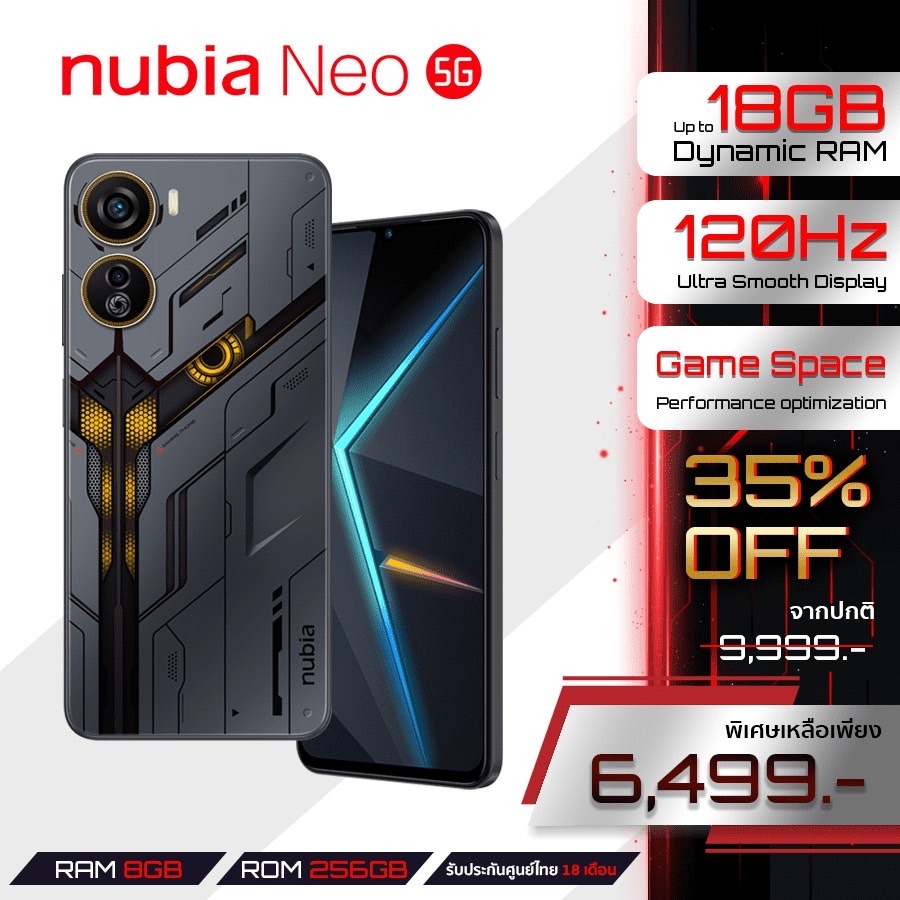 Nubia Neo 5G (8+256GB) - Unisoc T820 Octa-Core l Dynamic Ram 18GB l 6.6" FHD+120Hz l Battery ...
