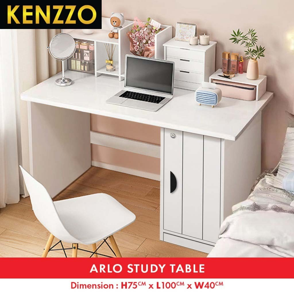 พร้อมส่ง KENZZO: โต๊ะทำงานไม้ โต๊ะคอม มีลิ้นชัก มินิมอล (3202/ARLO ...