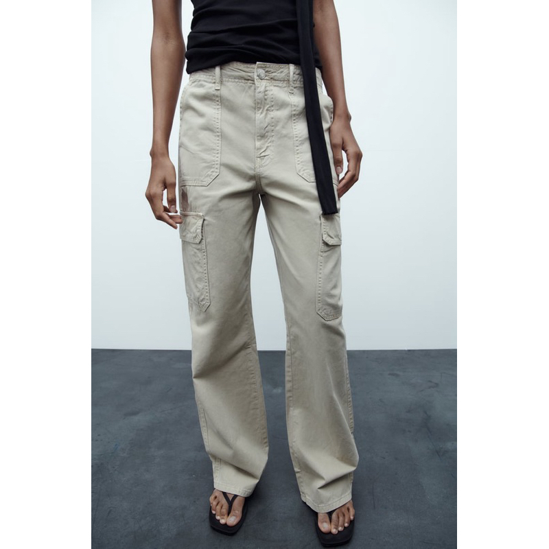 กางเกงคาร์โก้ Zara Cargo เอวสูง (มือสอง) ไซต์ 34 | Shopee Thailand
