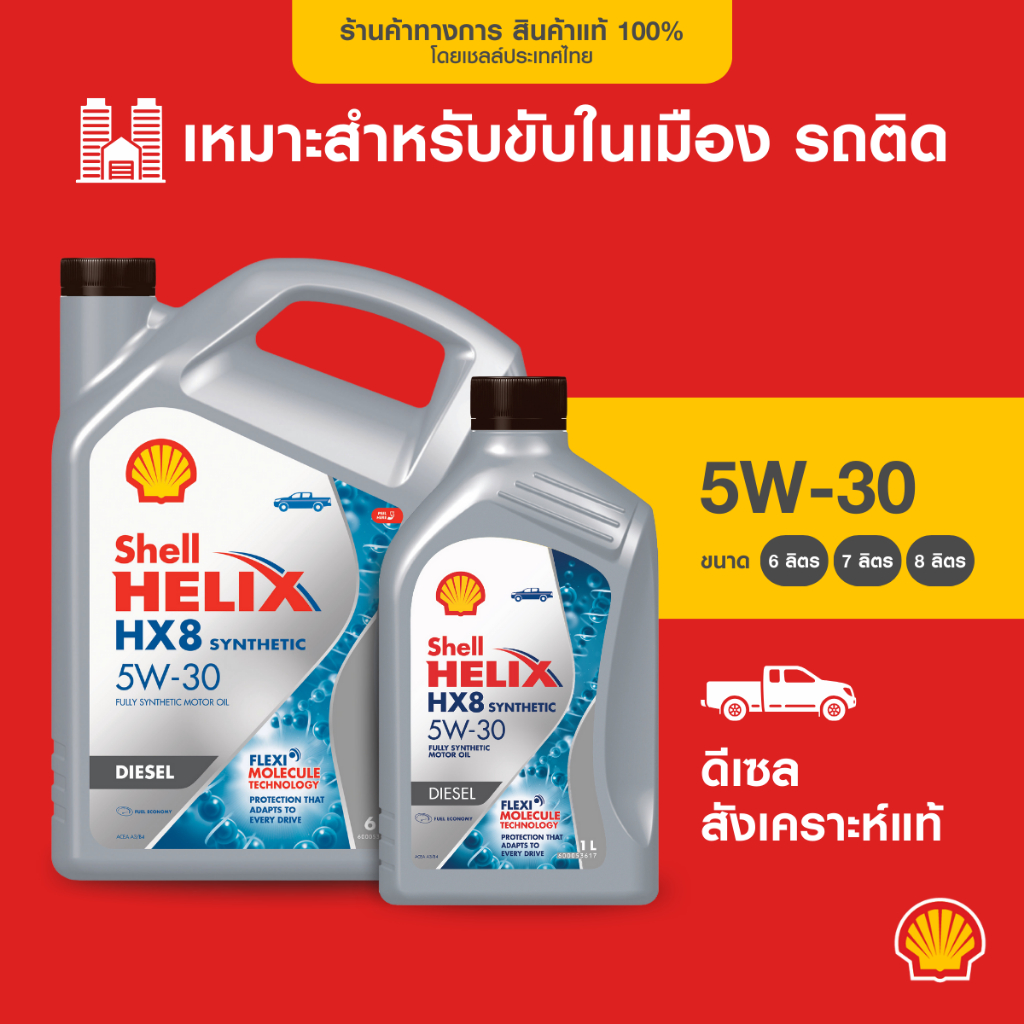 SHELL น้ำมันเครื่องดีเซล สังเคราะห์แท้ Helix HX8 5W-30 (6/7/8 ลิตร ...