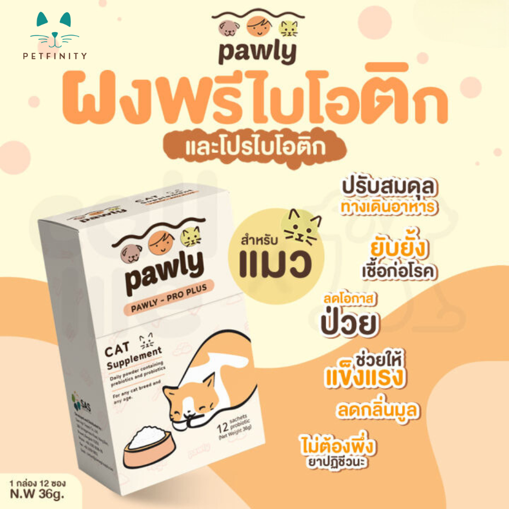 Pawly Pro Plus ผงโรยอาหารสำหรับน้องแมว ผงพรีไบโอติกและโปรไบโอติก เสริม ...