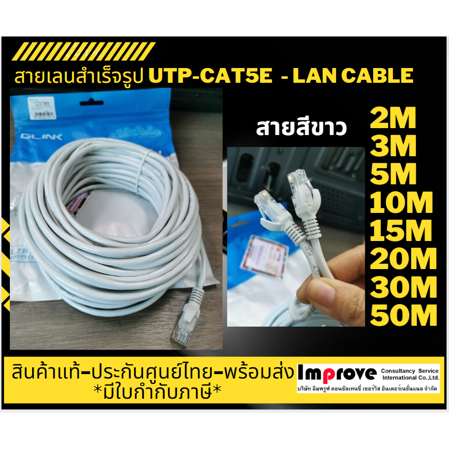 สายแลนสำเร็จรูป CAT5E พร้อมใช้งาน สีขาว Glink UTP LAN CAT5E-RJ45-CAT5 UTP Cable - GLINK (GLINK20 ...