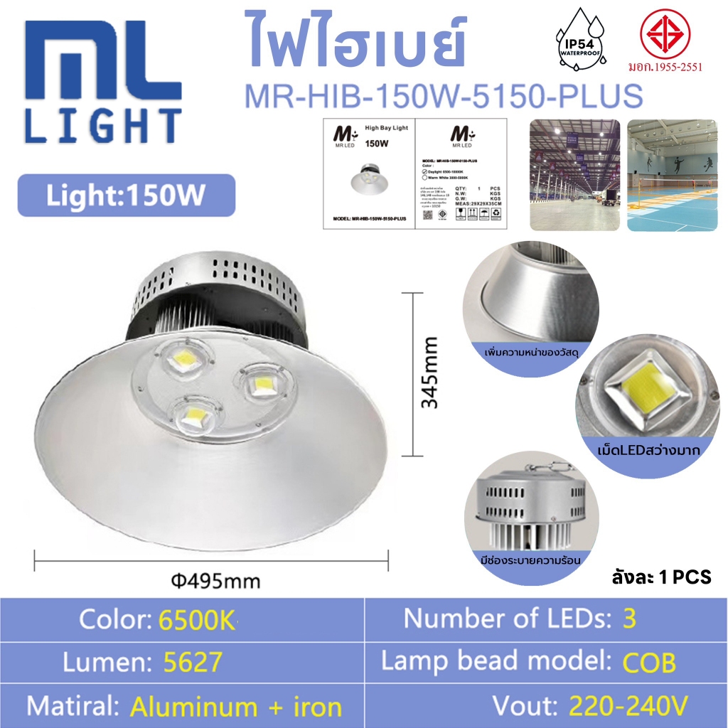 โคมไฟ LED HIGHBAY 100W 150W 200W 300W 400W โคมไฟไฮเบย์ พัดลมระบายความร้อนในตัว สำหรับโกดัง โคม ...