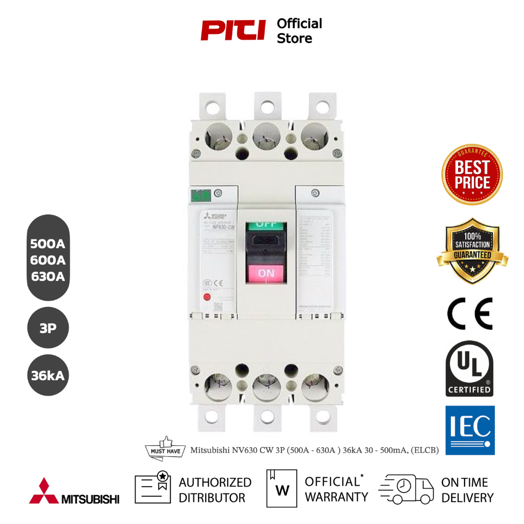 Mitsubishi NV630 CW 3P (500A - 630A ) 36kA 30 - 500mA, (ELCB) Earth ...