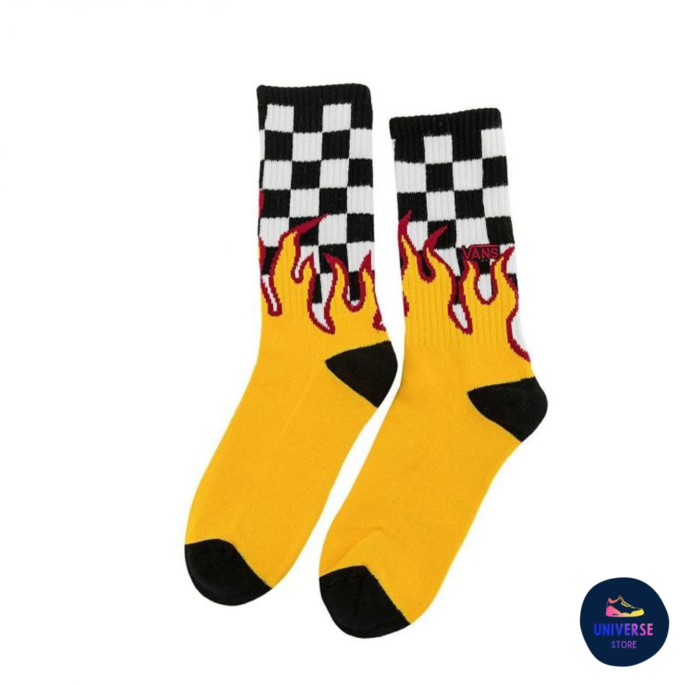 [ของแท้ ส่งไว จากไทย] VANS FLAME CHECK CREW (6.5-9, 1P) - BLACK-WHITE ...