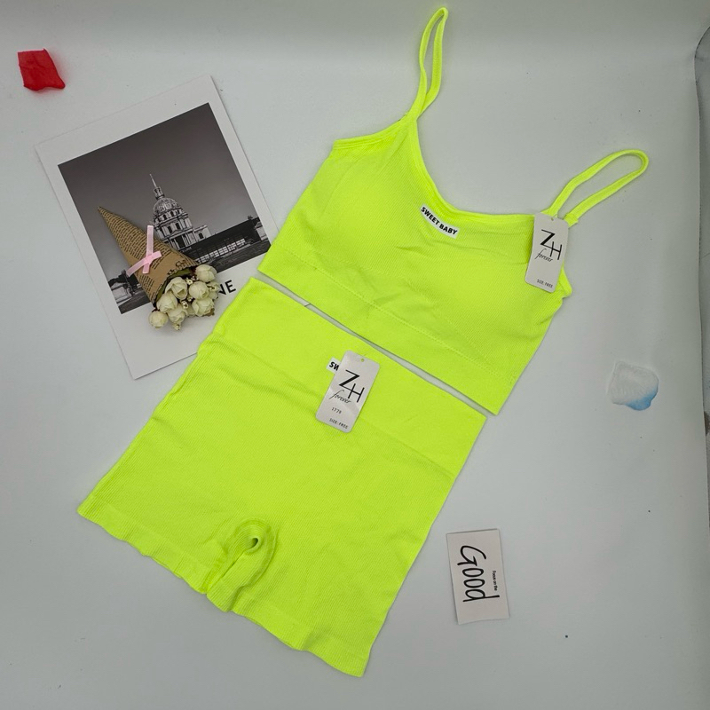 ZH.1778ชุดเซทสปอร์ตบราsweet babyงานผ้าร่อง11สี บราสปอร์ต+กางเกงขาสั้น ...