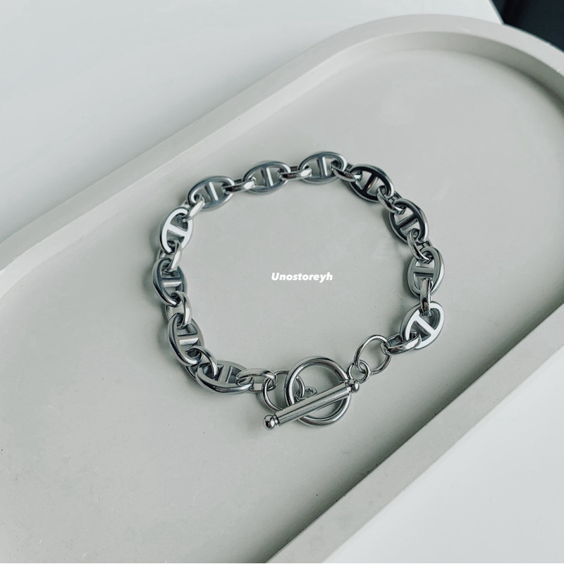 🔥Oath Chain⛓ ข้อมือสแตนเลส โซ่ทรงรีตัดกลาง ตัวล็อคOI UNO050 | Shopee ...