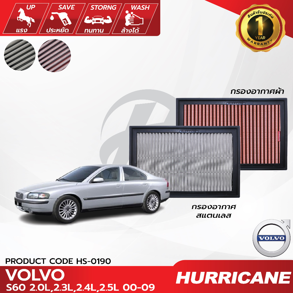 HURRICANE กรองอากาศรถยนต์ผ้าแดง & สแตนเลส Volvo S60 , V70 , XC70 HS ...