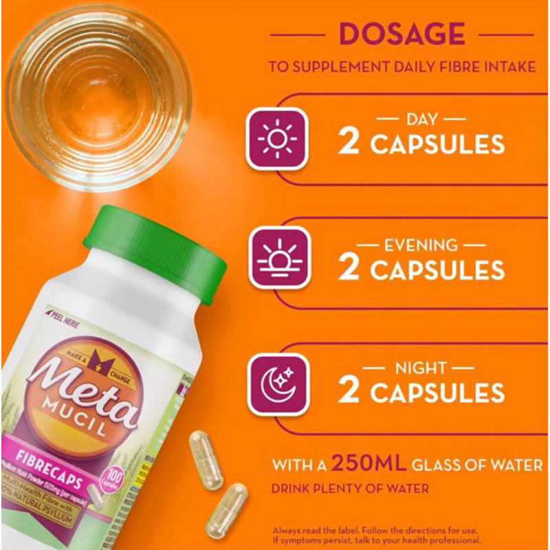 Metamucil Fibre Supplement Capsules 100 แคปซูล Exp.08/26 | Shopee Thailand