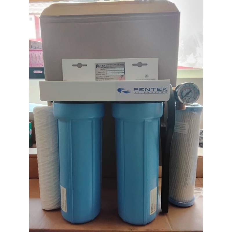 เครื่องกรองน้ำ PENTEK 10 นิ้ว 2 ขั้นตอน ของใหม่ เก็บไว้ไม่ได้ใช้งาน พร้อมไส้กรองใหม่ 2ชิ้นและที่ ...