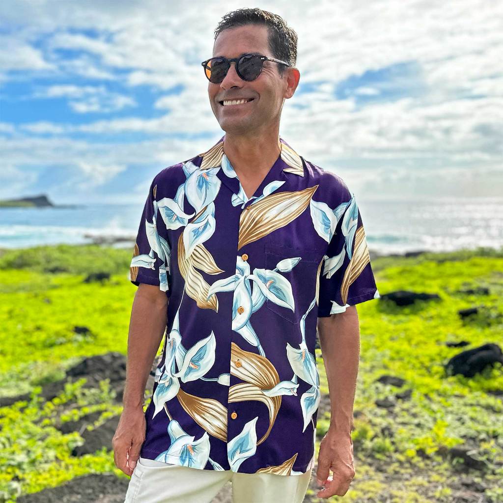 เสื้อฮาวาย PARADISE FOUND "CALLA LILY PURPLE" MADE IN HAWAII, USA ...