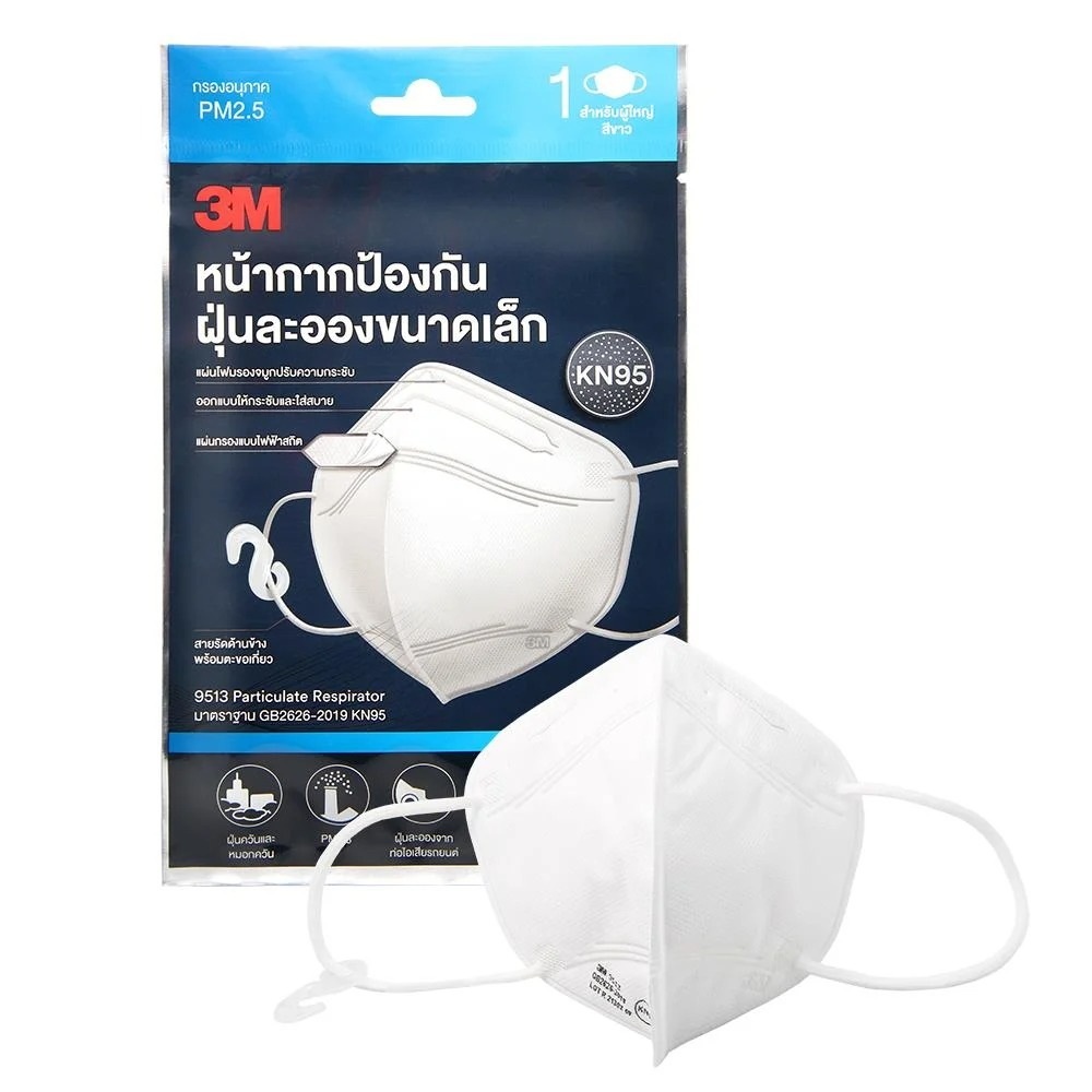 หน้ากากป้องกันฝุ่นละอองขนาดเล็ก PM 2.5 3M KN95 สีขาว PARTICULATE RESPIRATOR PM 2.5 3M KN95 WHITE ...