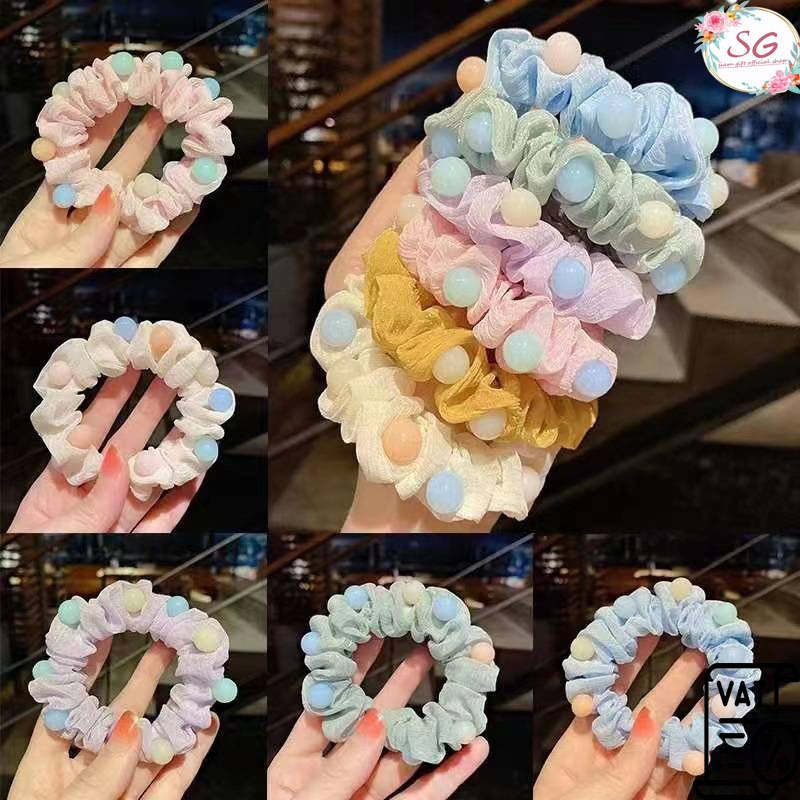 (M628)ร้านไทย ยางรัดผมลูกปัด ยางรัดผมแฟชั่น สีสันสดใส ราคา/1 เส้น ยาง ...