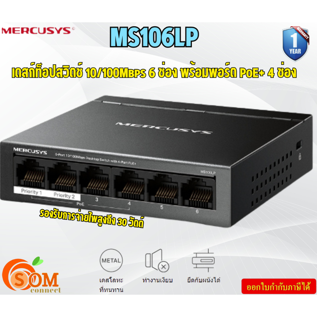 Mercusys (MS106LP-BK) 6-Port 10/100M Desktop Switch with 4-Port PoE+ ...