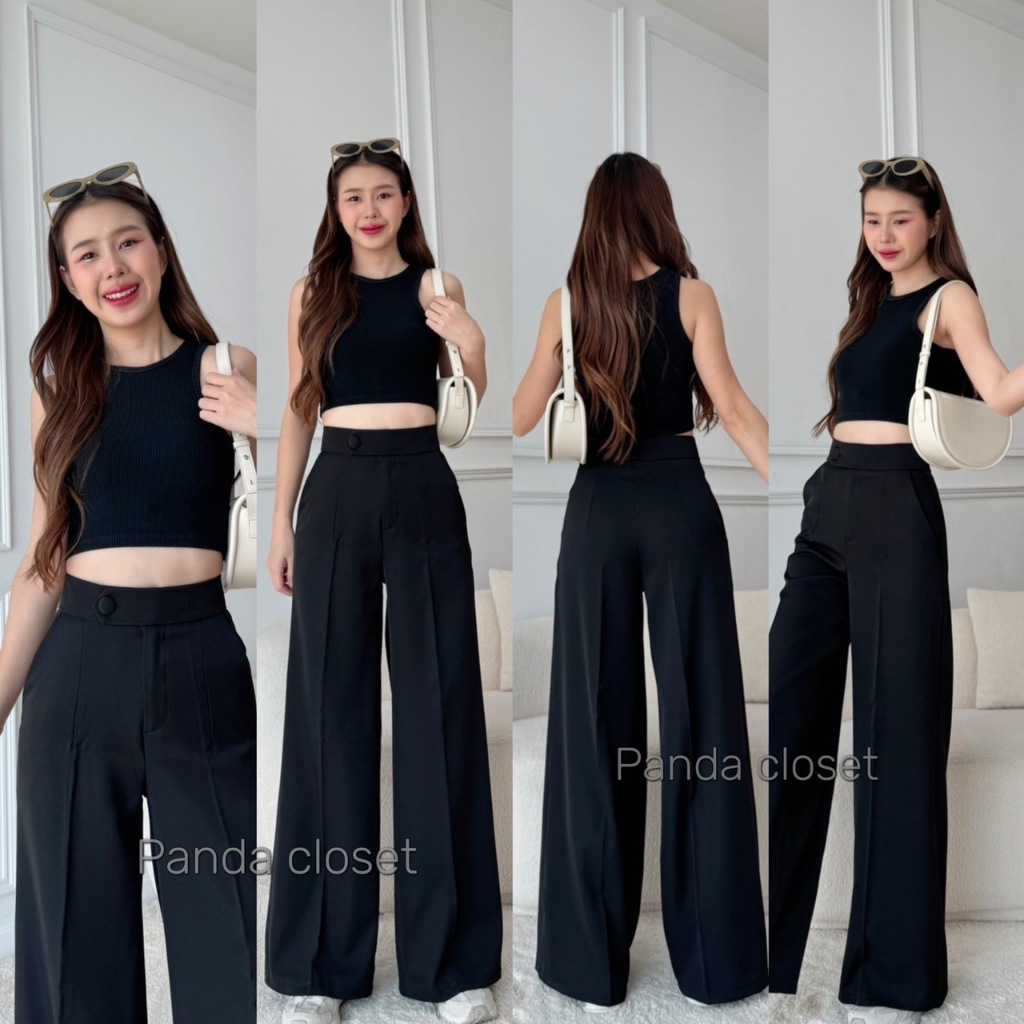 NEW COLLECTION PD13 งานใหม่ล่าสุดกางเกงขากระบอกใหญ่เอวสูงแต่งกระดุมหน้า ...