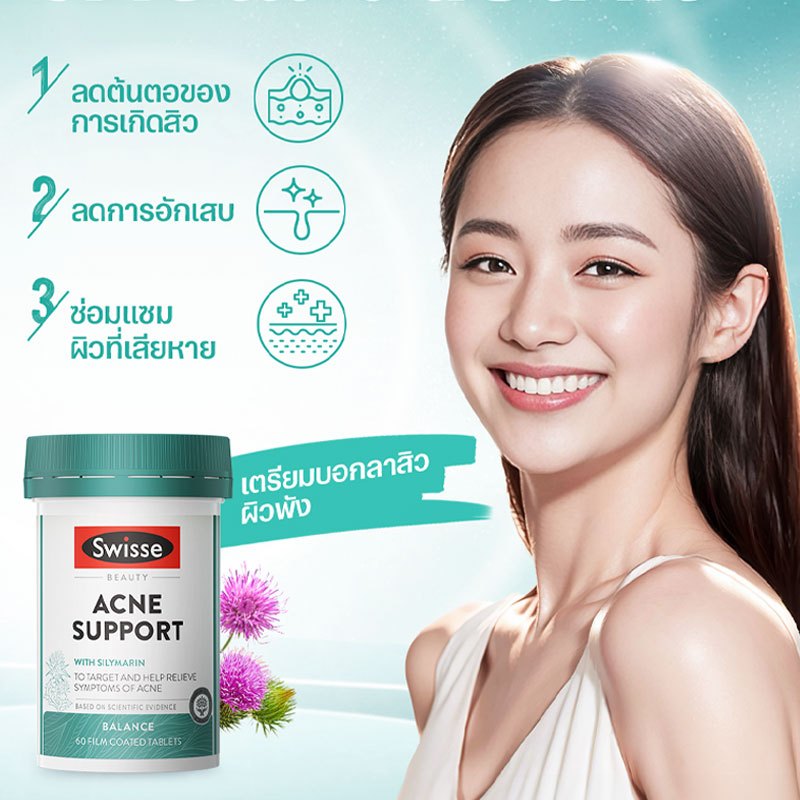 Swisse Beauty Acne Support 60 Tablets วิตามินบรรเทาอาการของสิวจากภายใน | Shopee Thailand