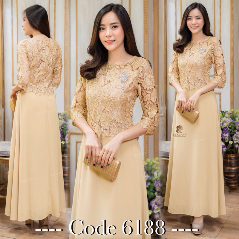 6188:ชุดเดรสยาวลูกไม้ทอเนื้อแน่นกระโปรงผ้าชีฟอง | Shopee Thailand