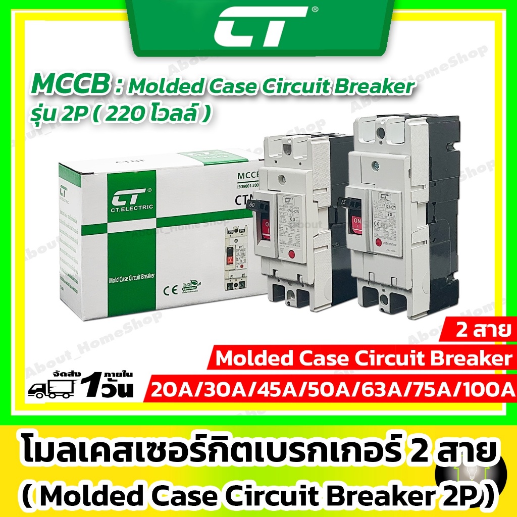 CT Electric - เซอร์กิตเบรกเกอร์ MCCB แบบ 2P ขนาด 20A 30A 40A 50A 60A ...