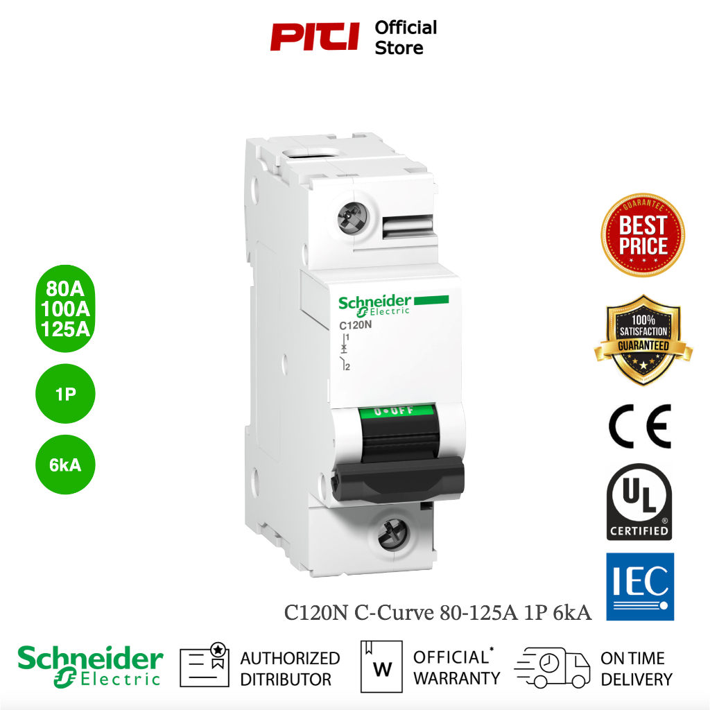 Schneider MCB A9N18359 125A 1P C120N C-curve Acti9 Miniature Circuit Breaker เซอร์กิตเบรกเกอร์ ...