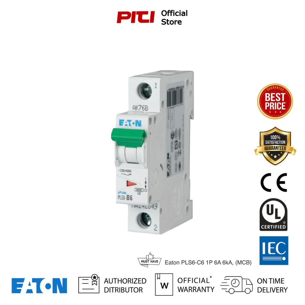 Eaton PLS6-C6 1P 6A 6kA, (MCB) Miniature Circuit Breaker | Shopee Thailand