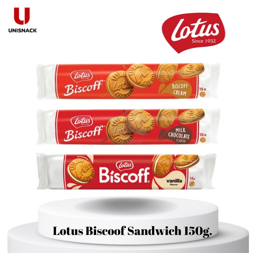Lotus Biscoff Sandwich 150g. โลตัสบิสคอฟแซนด์วิช สอดไส้ 3 รส (15ชิ้น/แพ ...