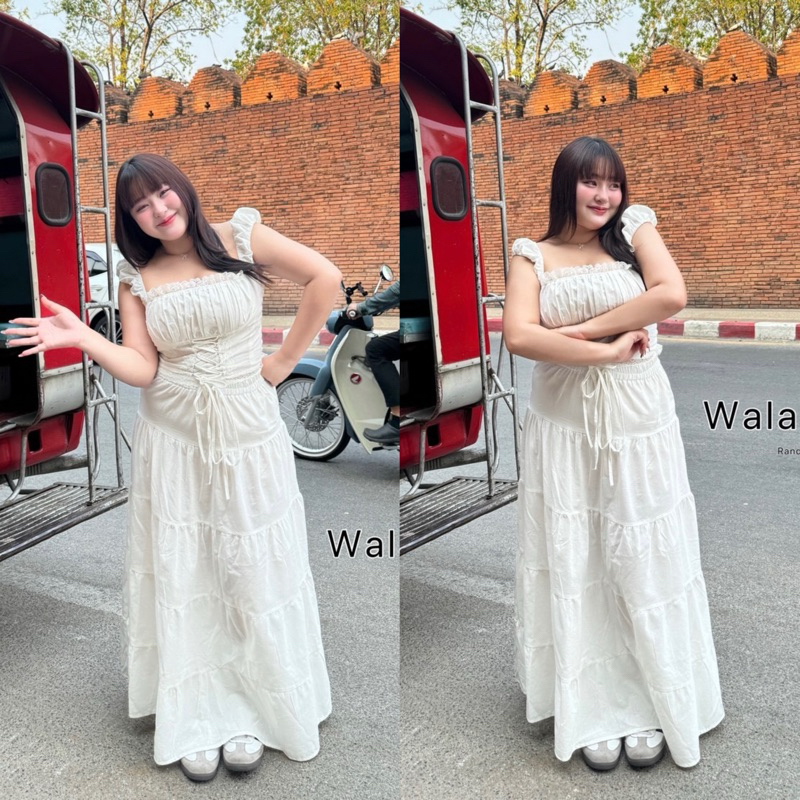 Set2ชิ้น เสื้อครอปแต่งลูกไม้+กระโปรงยาว งานสาวอวบ อก38-52นิ้ว (มีไซซ์) | Shopee Thailand