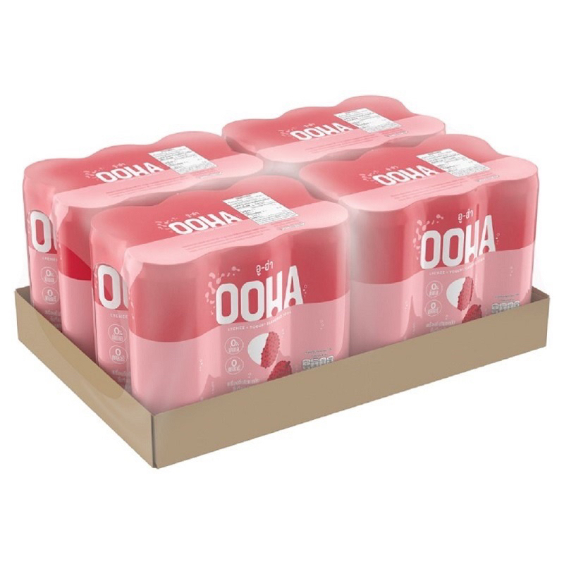 OOHA อูฮ่า เครื่องดื่มโซดากลิ่นลิ้นจี่และโยเกิร์ต ขนาด 330 มล. x 24 ...