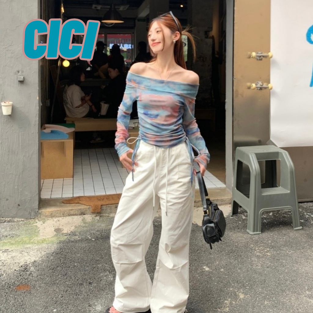 ส่งทันที Cici(NO. J1000)เสื้อแขนยาวปาดไหล่ผ้าซีทรู ดีเทลรูดข้าง สีสันสดใส | Shopee Thailand