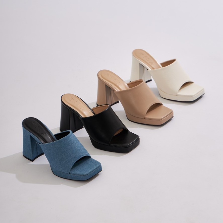 Ubell heels รองเท้าส้นสูงแบบสวม ส้นหนา ความสูง4นิ้ว เสริมหน้า1นิ้ว กด ...