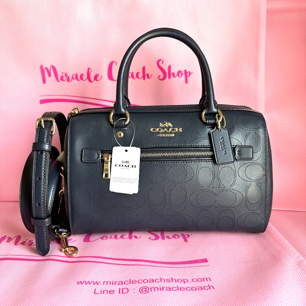 กระเป๋าถือ COACH แท้ ทรงหมอน หนังแท้ ฉลุลาย COACH 1006 ROWAN SATCHEL IN SIGNATURE PERFORATED ...