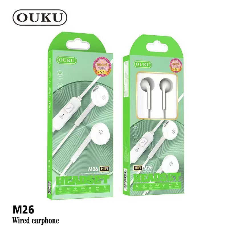 OUKU M26 หูฟัง Aux3.5mm แบบมีสาย อินเอียร์ เบสหนัก เกมมิ่ง พร้อมไมโครโฟนในตัว เสียงชัด ตัวแจ็ค 3 ...