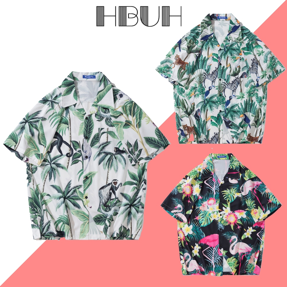HBUH ลายใหม่ เสื้อเชิ้ตลายดอกทรงวัยรุ่น ใส่ได้ชายหญิง เนื้อผ้าใส่สบาย ...