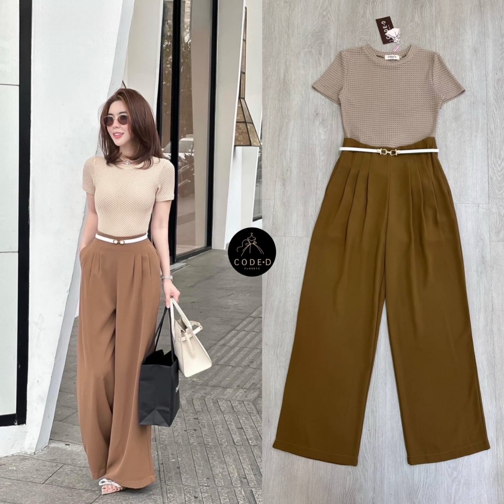 CODE-D CLOSETS CD028 ชุดเซต 2 ชิ้น เสื้อแขนสั้นฉลุซีทรู แมทช์กับ กางเกงขายาว | Shopee Thailand