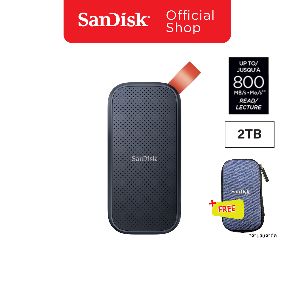 SanDisk Portable SSD 2TB แถมฟรี Hard Case (SDSSDE30-2T00-G26, free hard bag) Read Speed up to ...