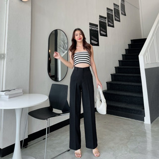 T05 New Hiso Pants เรียบหรูดูดี กางเกงทรงกระบอกกลาง กางเกงขายาว ผู้หญิง เอวสูง พรางหุ่น พราง ...