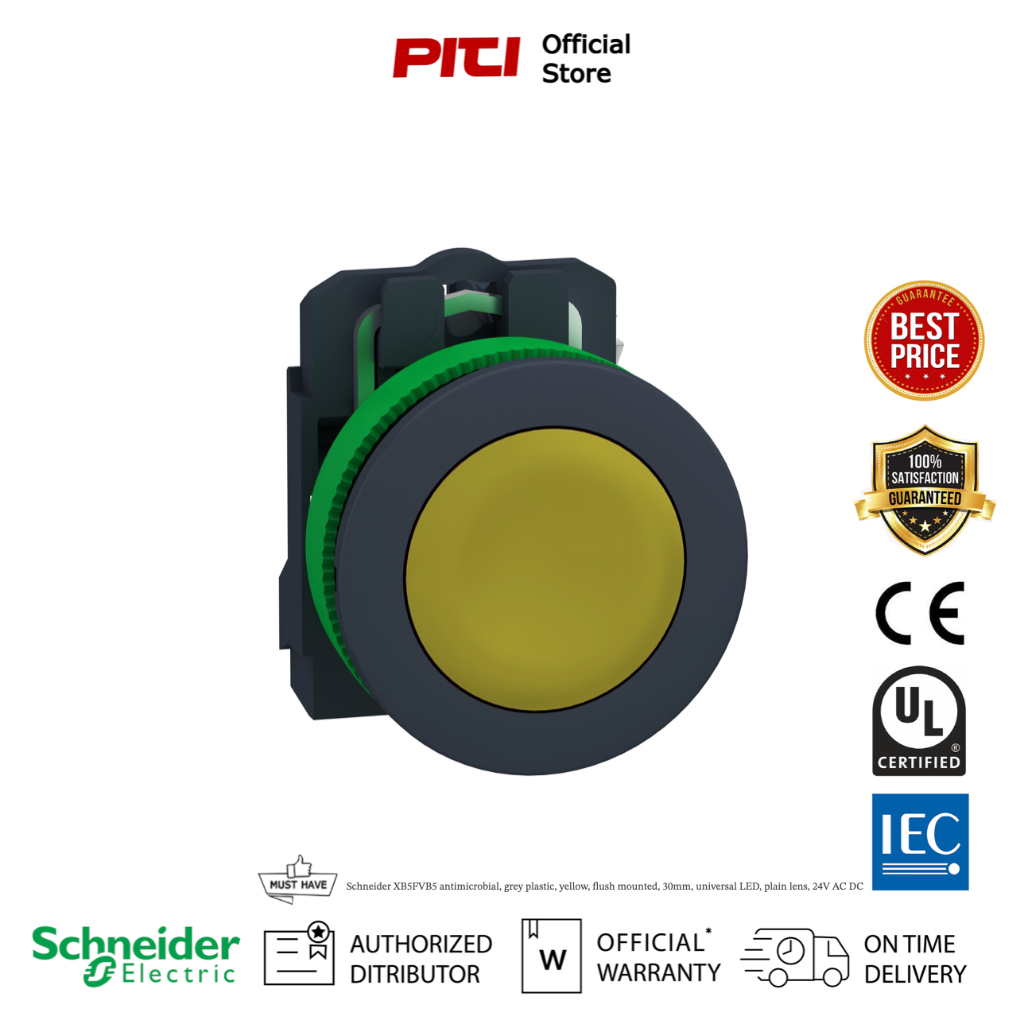 Schneider XB5FVB5 Pilot light, antimicrobial, grey plastic, yellow ...