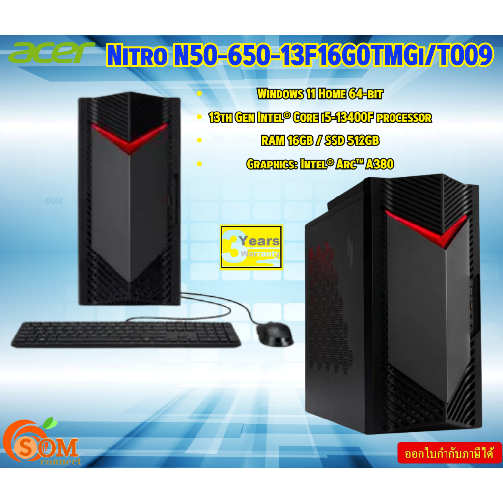 ACER Gaming Desktop Nitro N50-650-13F16G0TMGi/T009-BK 13th Gen Intel ...