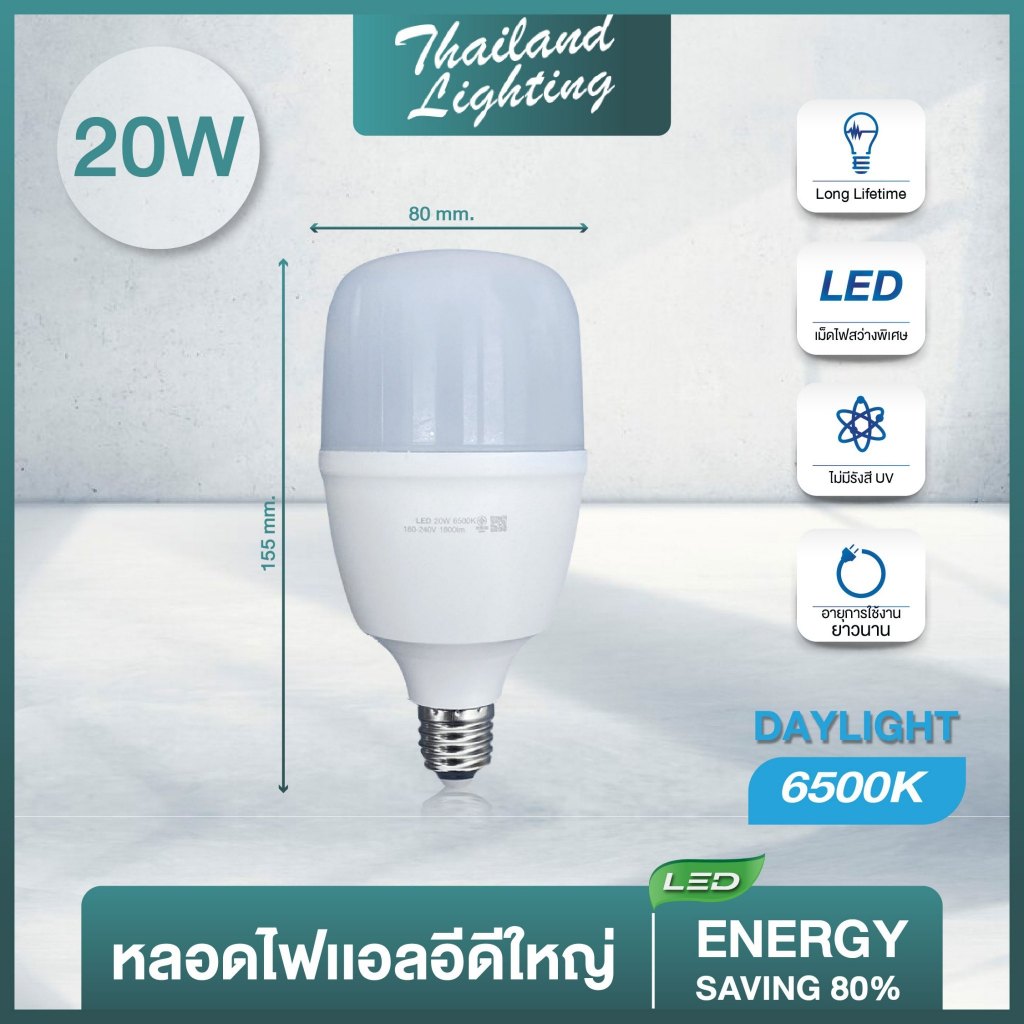 หลอดLED BULB BIG 15W 20W 30W 40W 50W แสงขาวDaylight 6500K ขั้วเกลียว E27 ใช้ไฟบ้าน Thailand ...