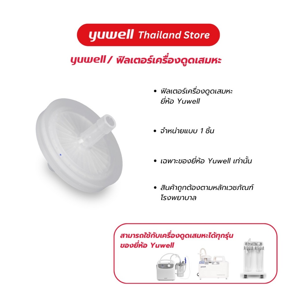ไส้กรองฟิลเตอร์เครื่องดูดเสมหะ Suction Bacteria Filter ยี่ห้อ Yuwell ...