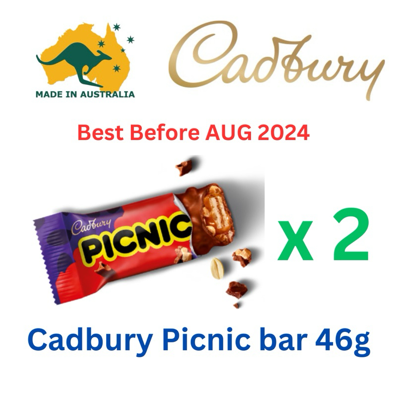 ช็อกโกแลต ปิคนิค ออสเตรเลีย Cadbury Picnic Bar 46 g x 2 (BBF AUG 2024 ... ช็อกโกแลต ปิคนิค ออสเตรเลีย Cadbury Picnic Bar 46 g x 2 (BBF AUG 2024 ...