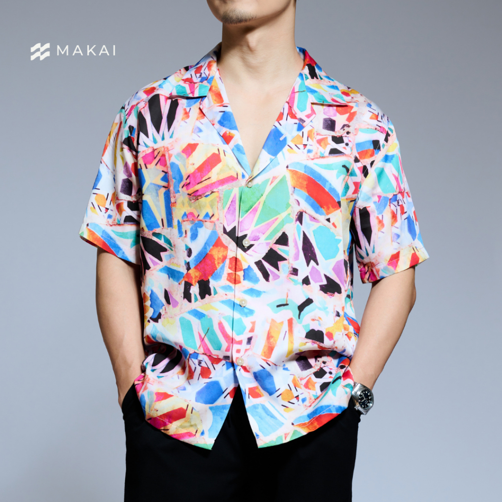MAKAI เสื้อเชิ้ต เสื้อฮาวาย ผ้าไลโอเซลล์ ลาย MARDI GRAS Hawaiian Shirt | Shopee Thailand