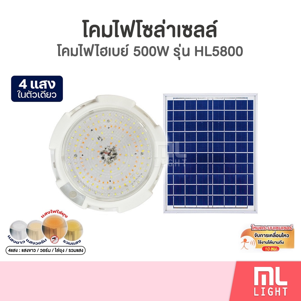 โคมไฟโซล่าเซลล์ 800W รุ่น HL5800 ไฟเพดาน led 4แสงในโคมเดียว+เซนเซอร์เปิด/ปิดไฟอัตโนมัติ โคมไฟ ...