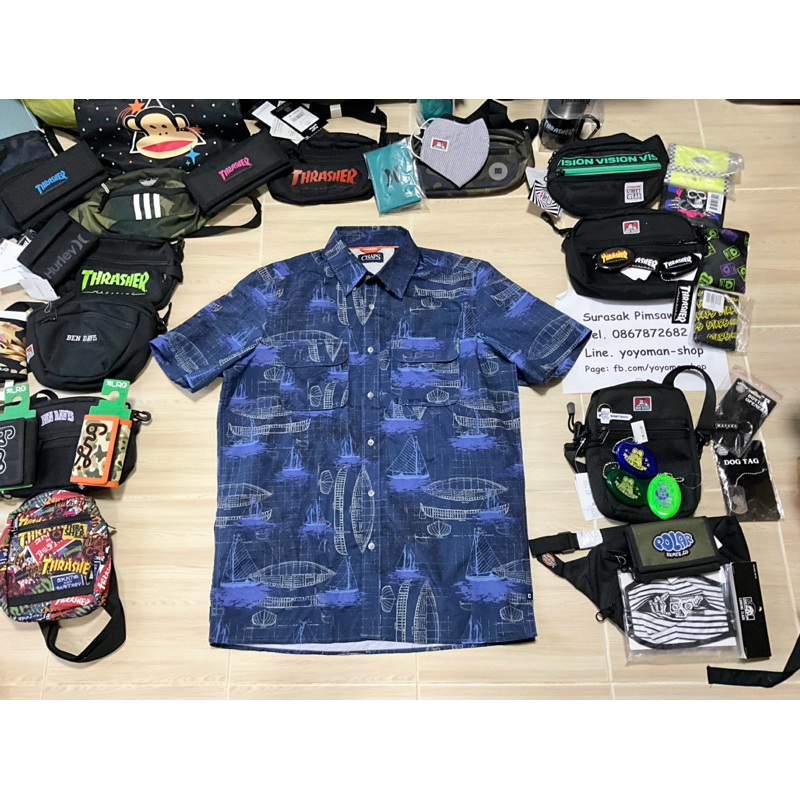 เสื้อเชิ้ต Chaps Fishing ผ้าpolyester สภาพใหม่ (ป้ายS) วัดจริงL ...