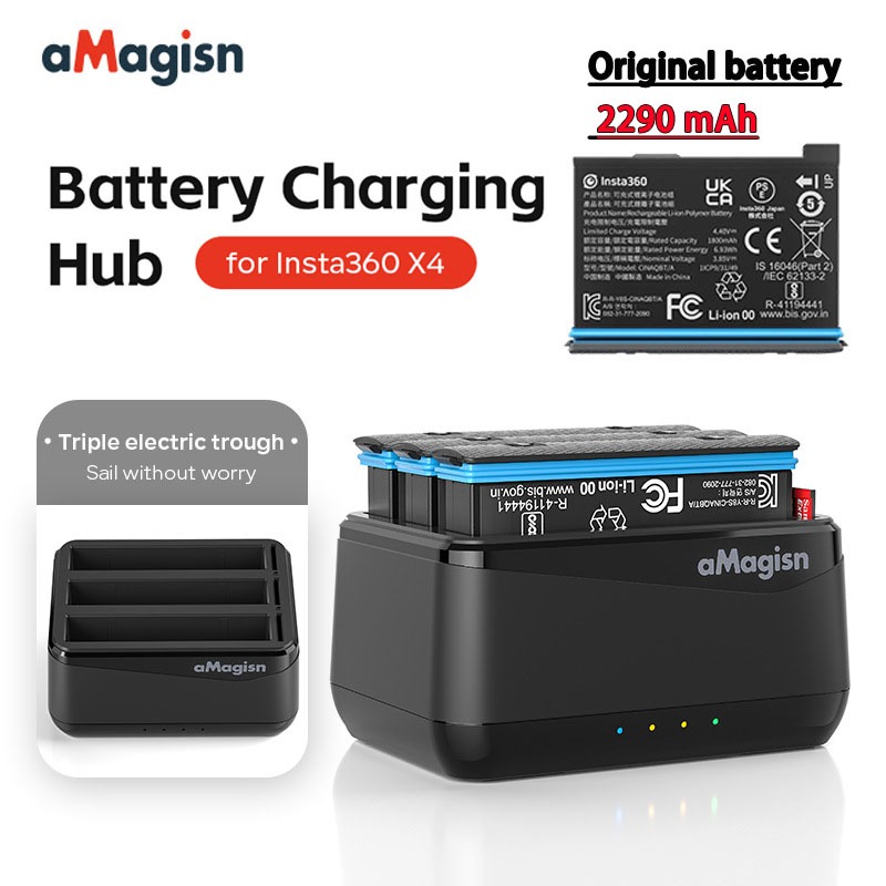【NEW】aMagisn insta360 X4 charger + original battery 2290mAh three card ...