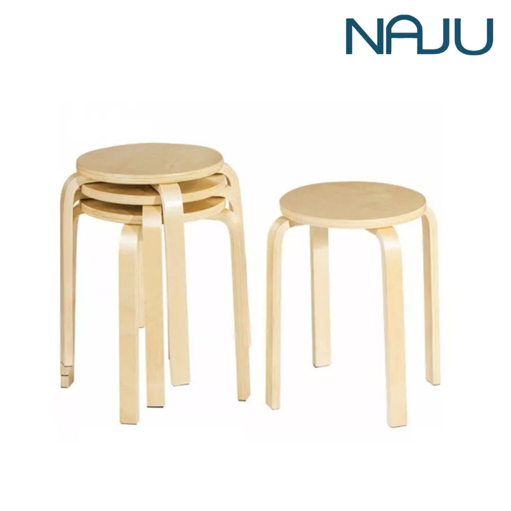 Naju เก้าอี้กลม เก้าอี้ไม้เนื้อแข็ง เก้าอี้ไม้ 1ตัว รับน้ำหนัก150kg ...
