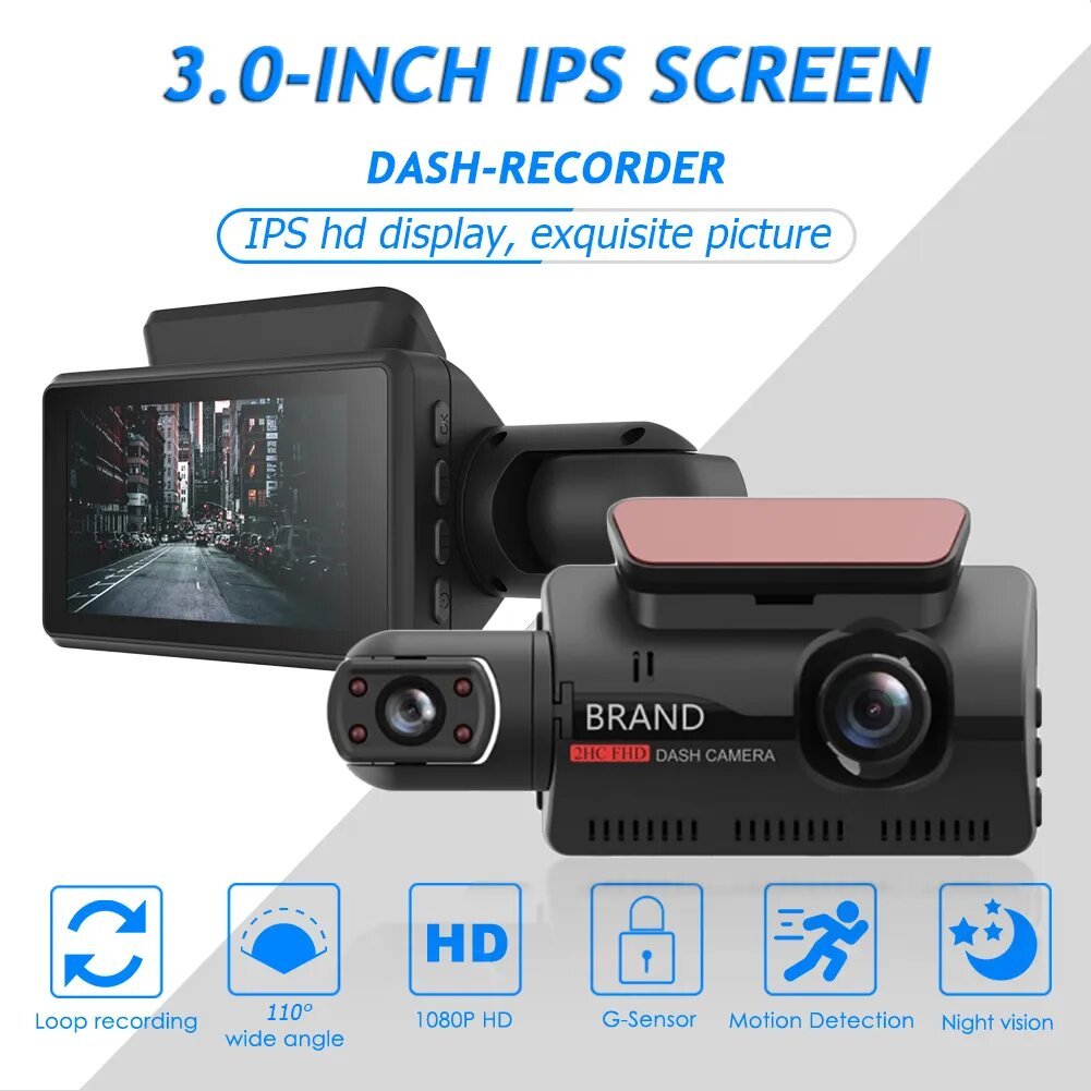 Car DVR 3" Dual Lens Dash Cam Full HD 1080P 170° Y18 Auto Digital Video ...