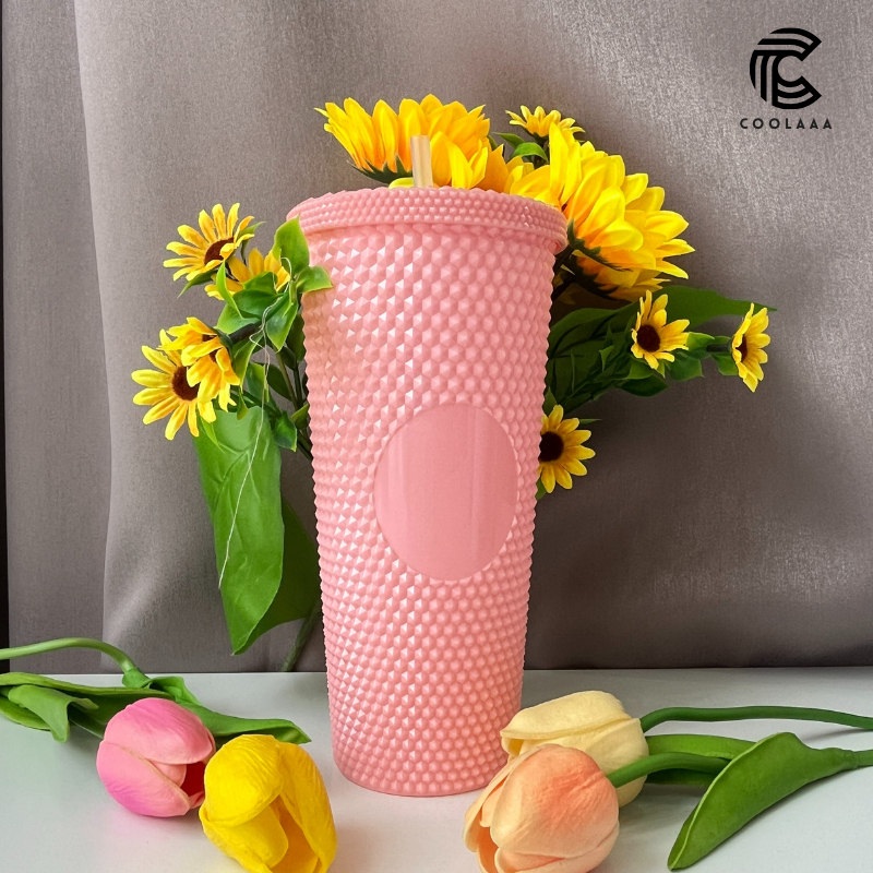 coolaaa แก้วเพชรวิบวับ แก้วลายคริสตัล หนามทุเรียน พลาสติกหนา 2 ชั้น แถมหลอด เก็บความเย็น ความจุ ...